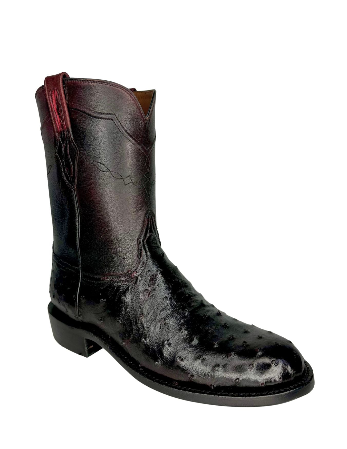 Black Jack Mens Black Cherry Ostrich Round Toe Boots – Texas Boot Company